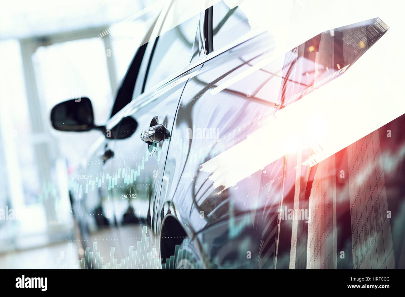 Double exposure image of car and modern city Stock Photo - Alamy