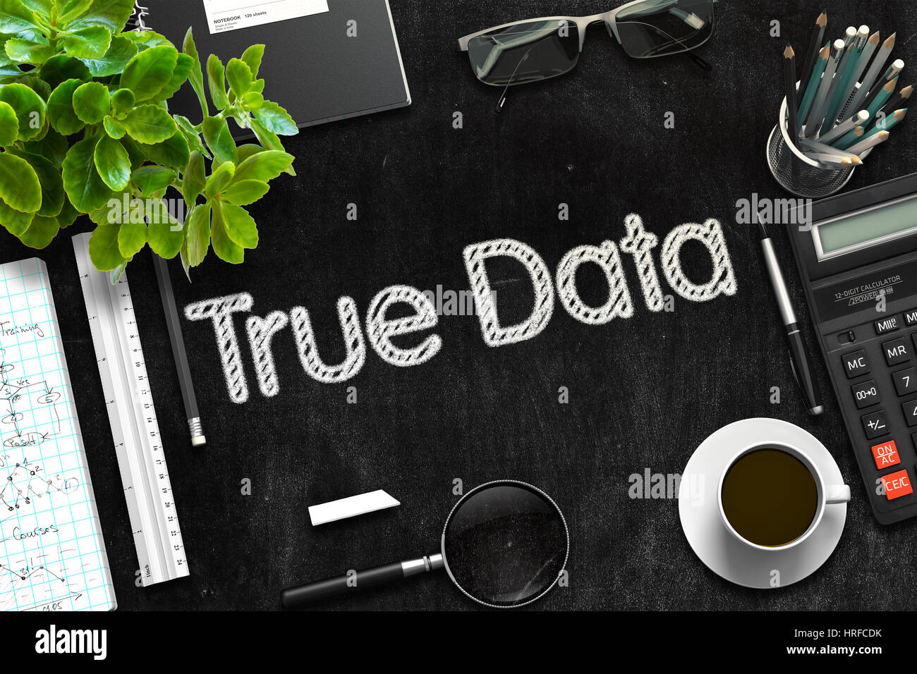 Black Chalkboard with True Data. 3d Rendering. Toned Illustration Stock ...