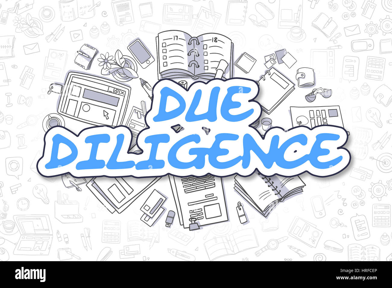 Cartoon Illustration of Due Diligence, Surrounded by Stationery ...
