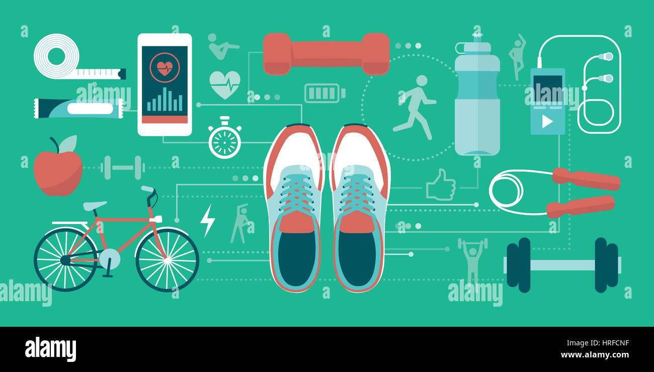 Fitness; sports and healthy lifestyle concept: training shoes and ...