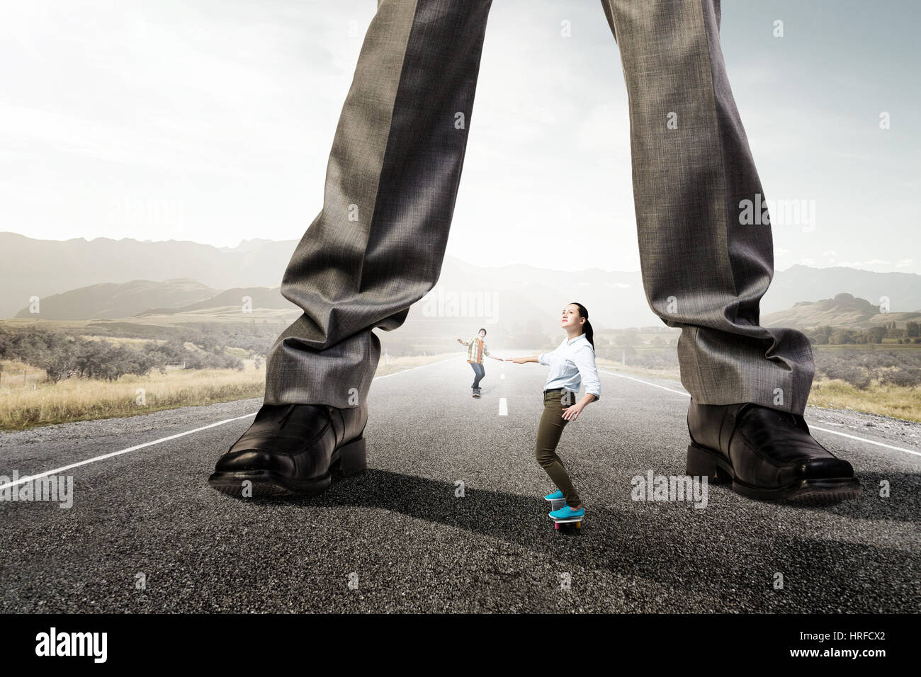 Bottom view of giant businessman as concept of power and leadership ...