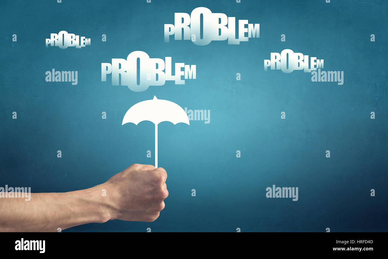 Human palm on blue background presenting problem concept Stock Photo ...