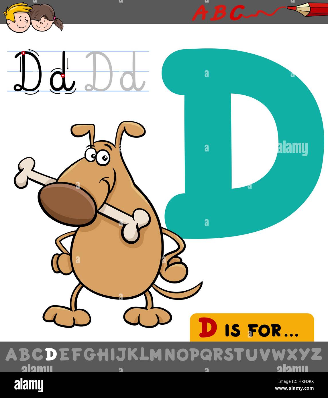 Educational Cartoon Illustration of Letter D from Alphabet with Dog ...