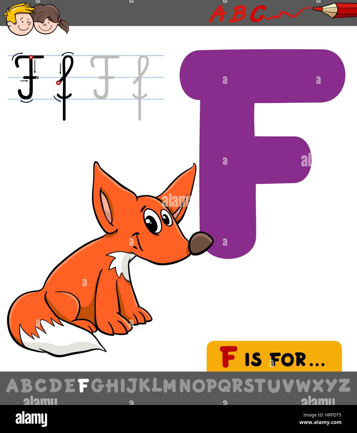 Educational Cartoon Illustration of Letter F from Alphabet with Fox ...