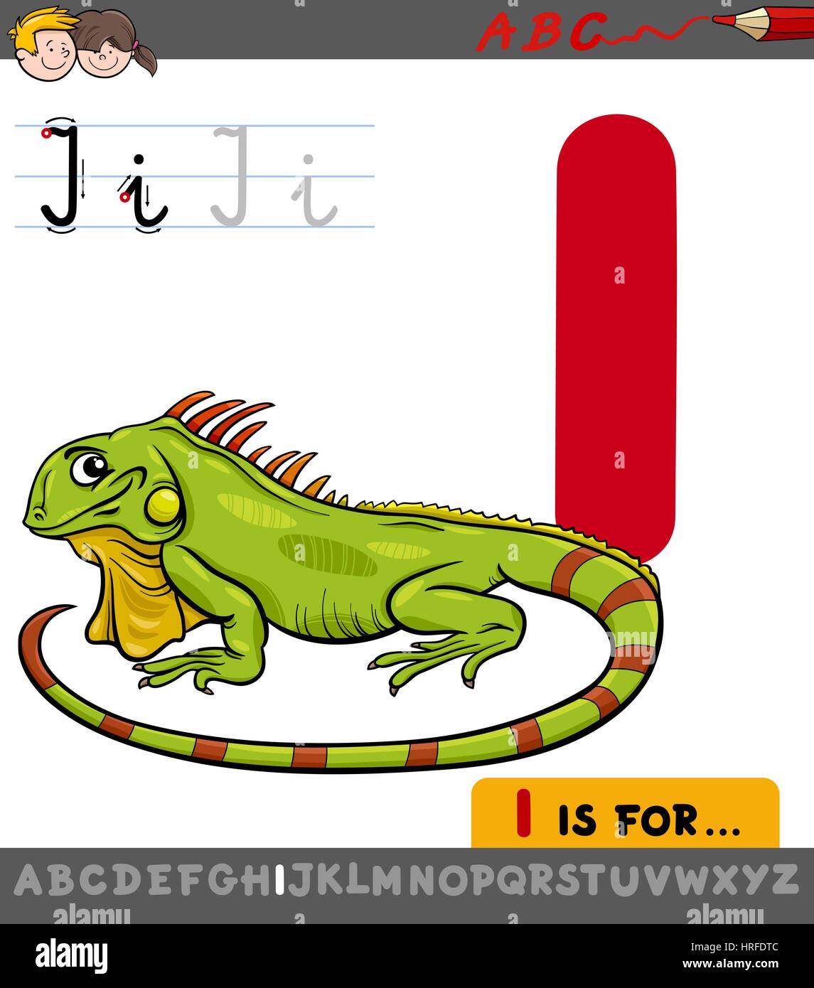 Educational Cartoon Illustration of Letter I from Alphabet with Iguana ...