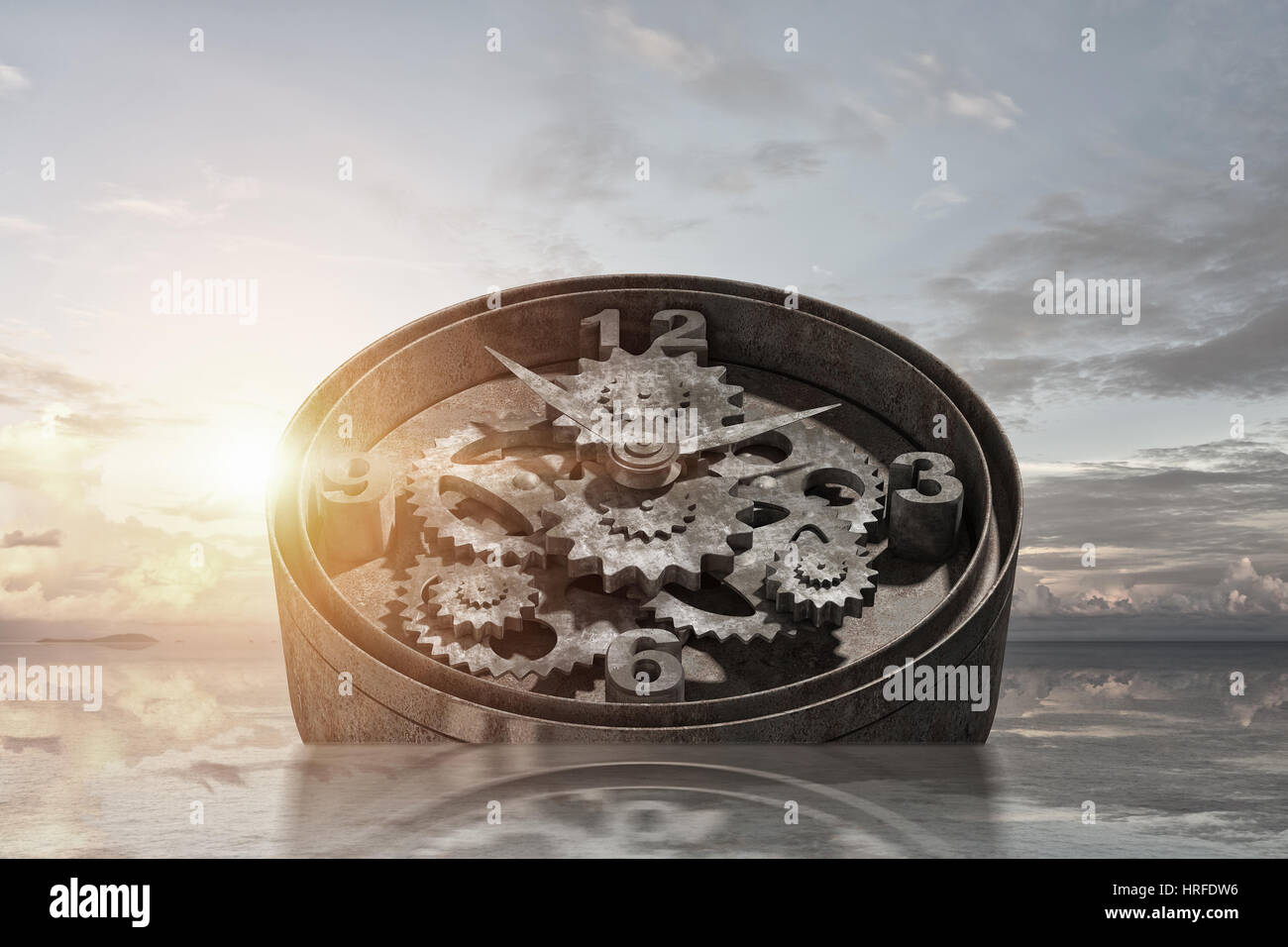 Time concept image with old clock mechanism against nature background ...