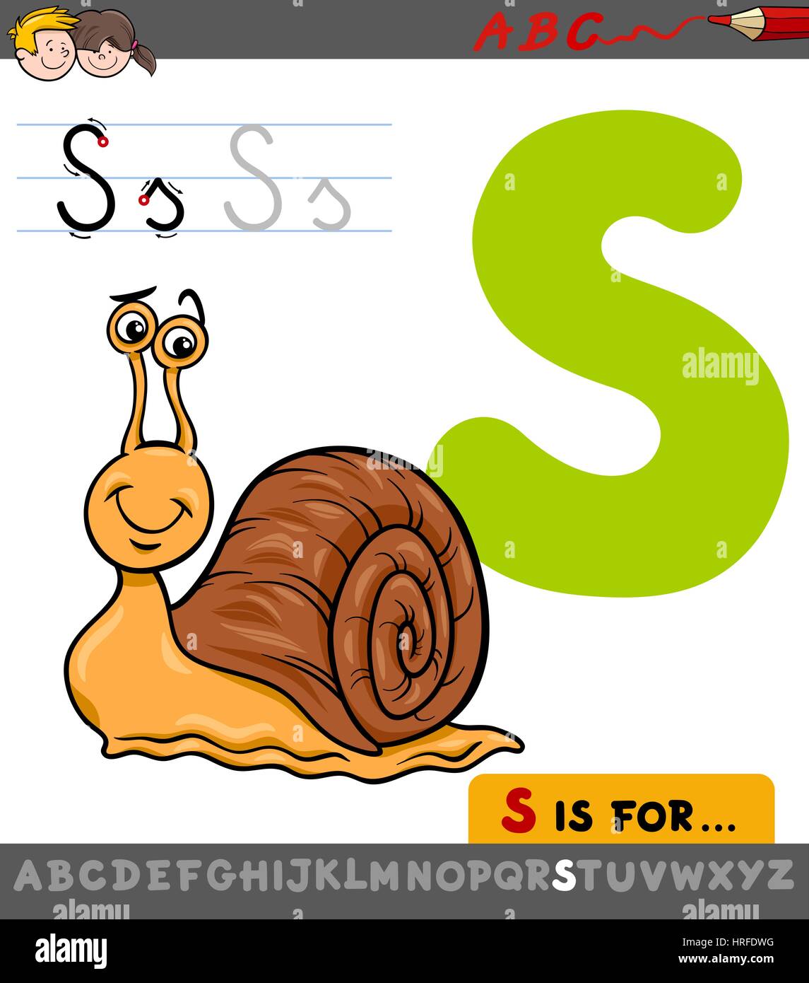 Educational Cartoon Illustration of Letter S from Alphabet with Snail ...