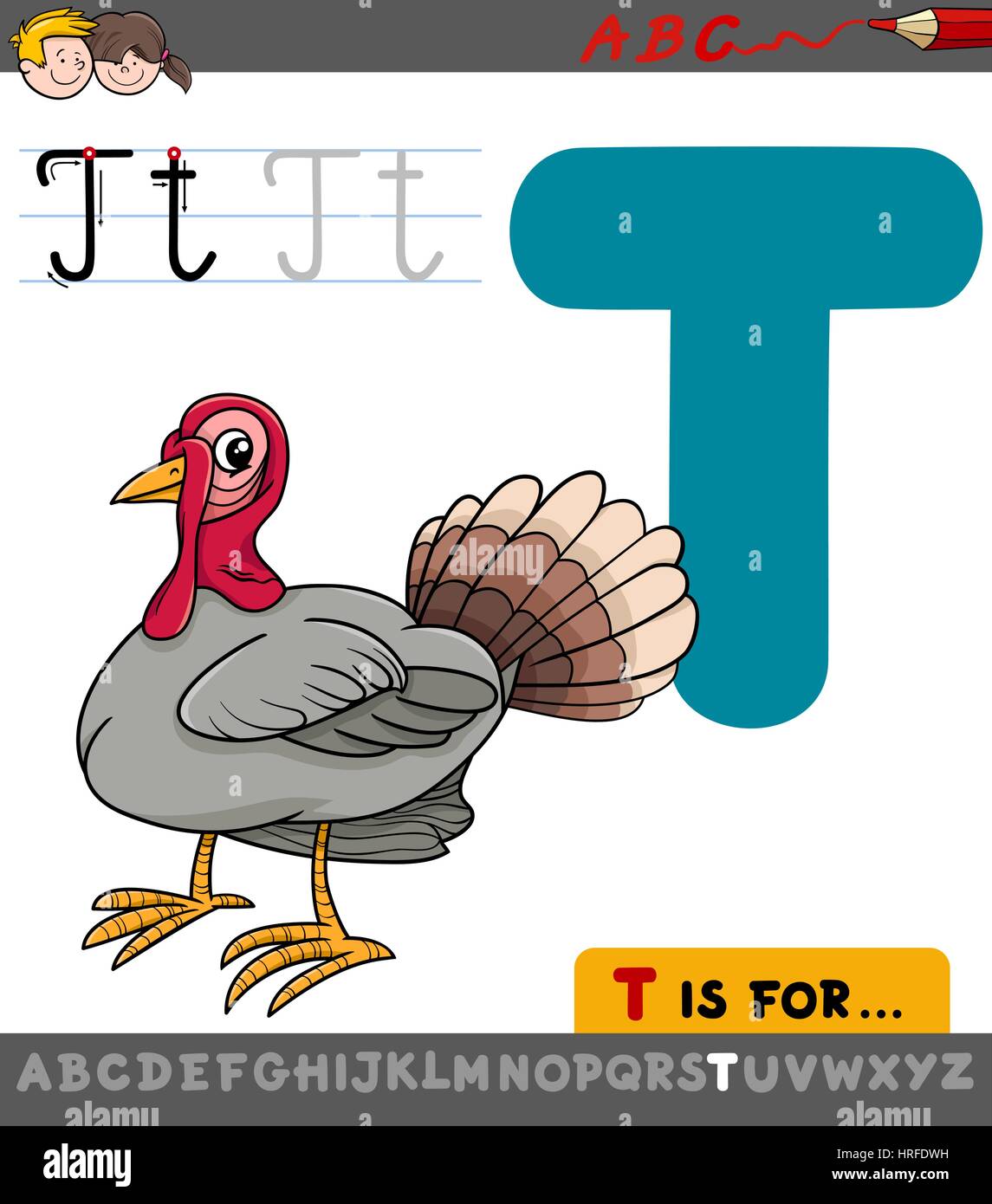 Educational Cartoon Illustration of Letter T from Alphabet with Turkey ...