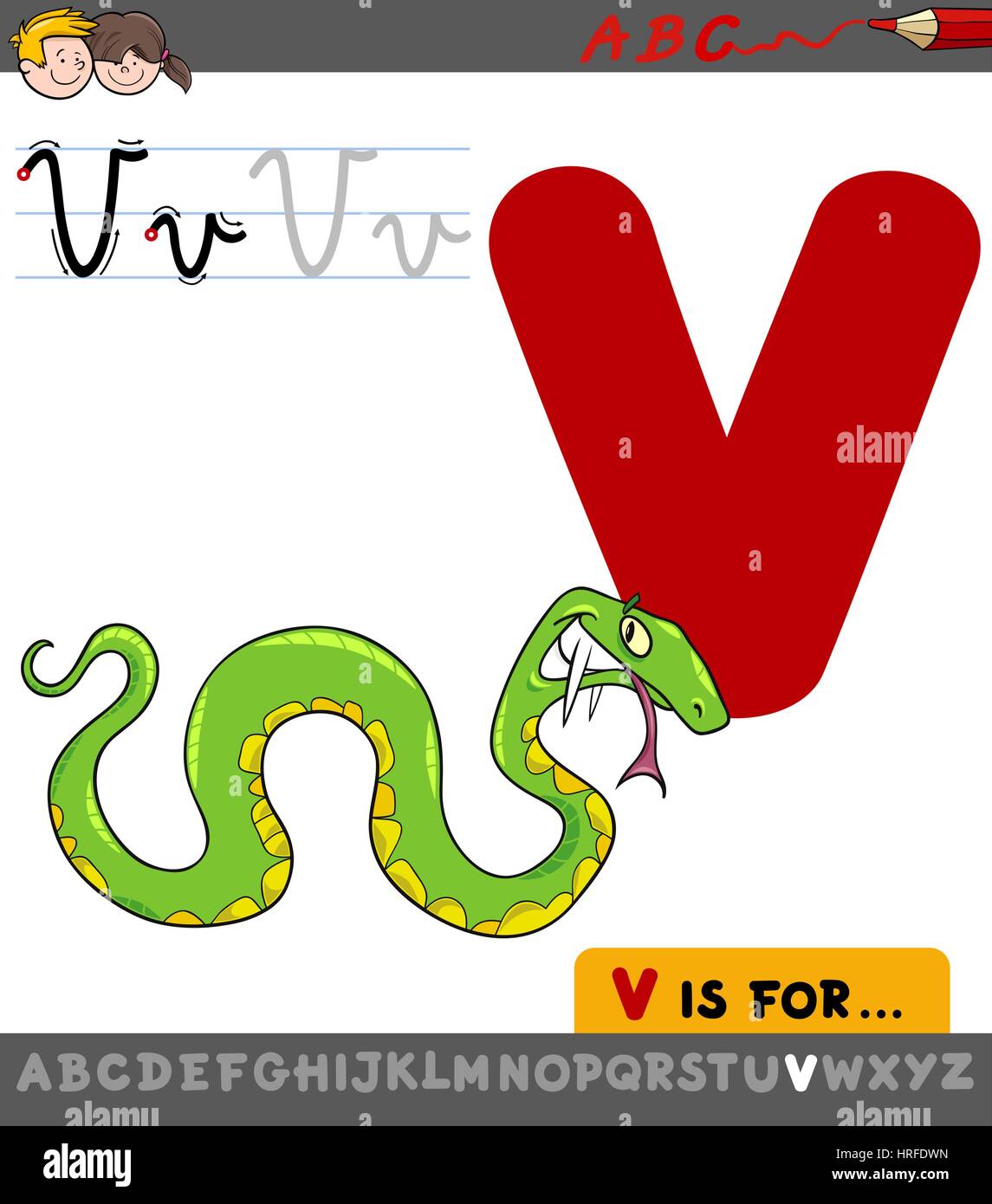 Educational Cartoon Illustration of Letter V from Alphabet with Viper ...