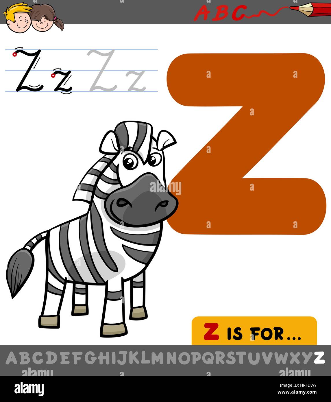 Educational Cartoon Illustration of Letter Z from Alphabet with Zebra ...