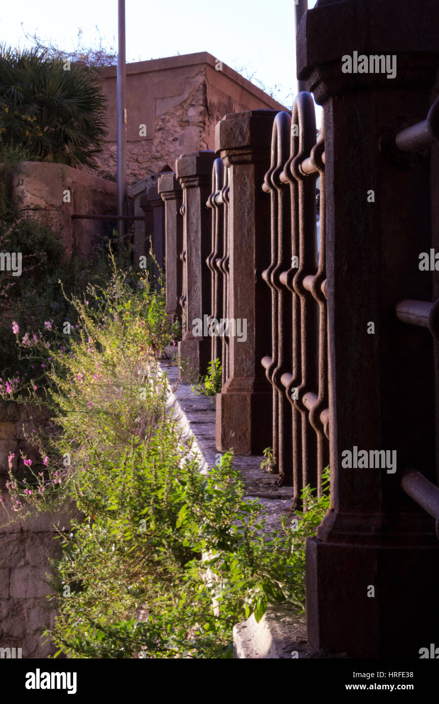 Old wrought iron railings in Castello, Sardinia, Italy, the oldest part ...