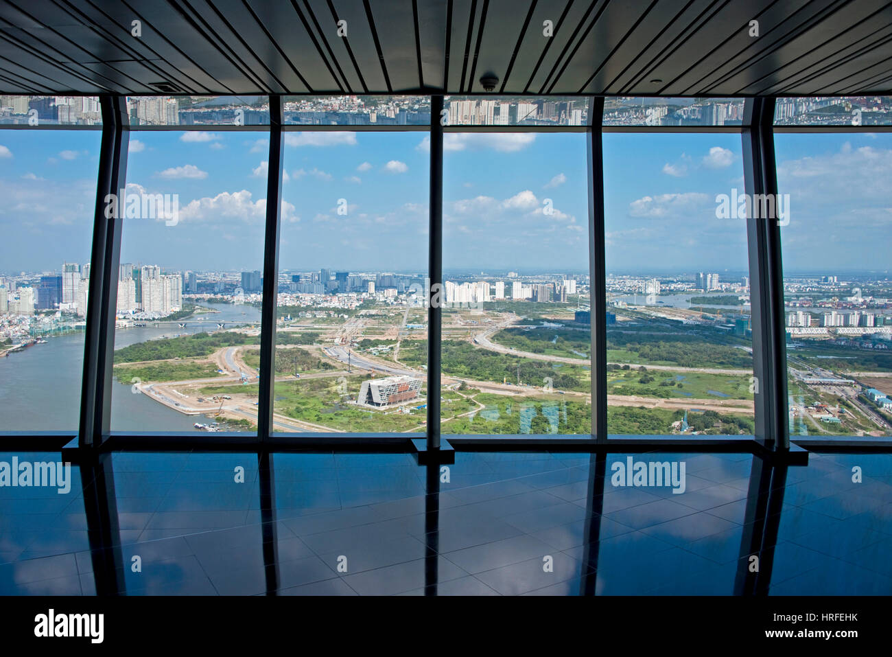A view from inside the Saigon Skydeck on top of the Bitexco Financial ...