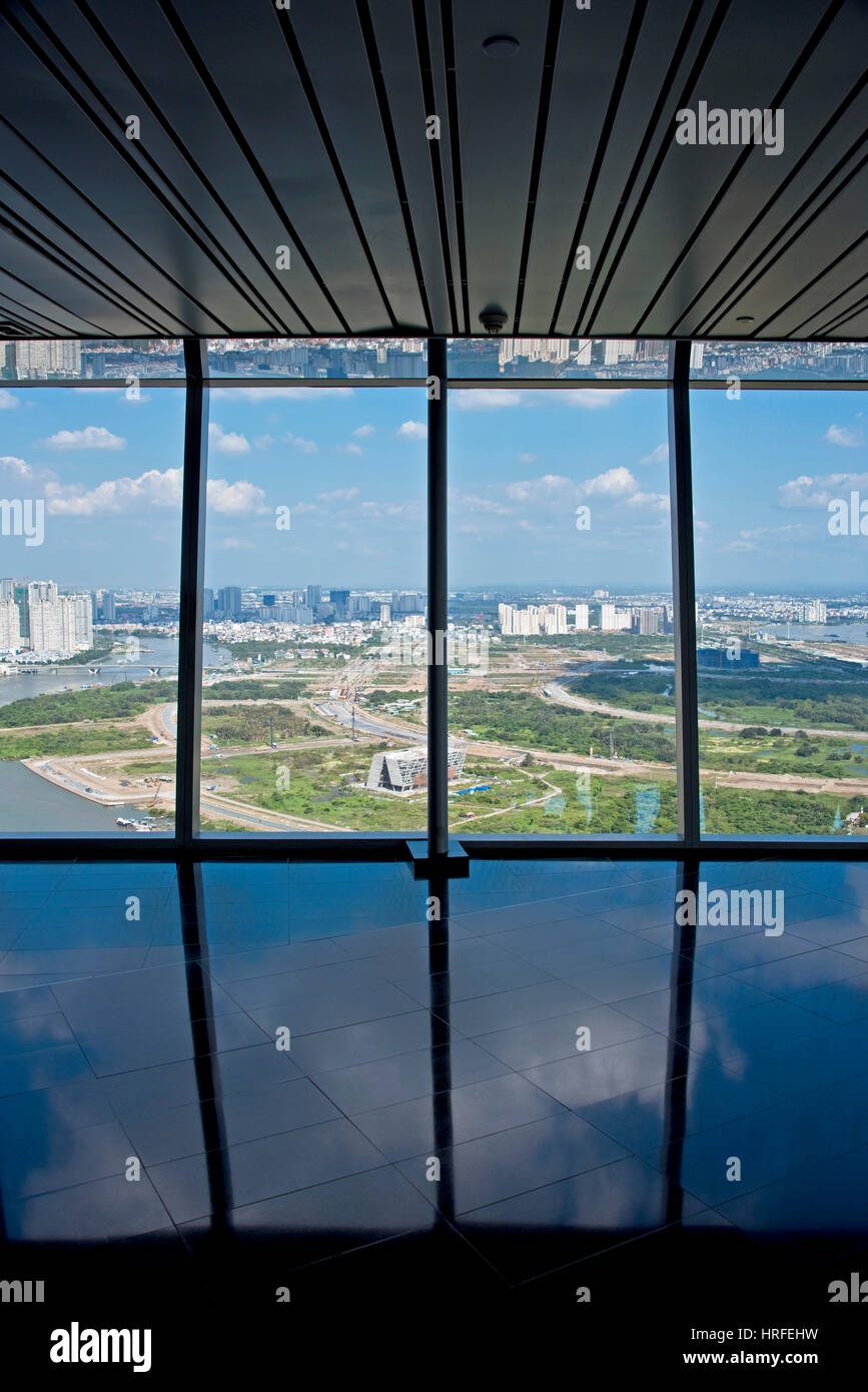 A view from inside the Saigon Skydeck on top of the Bitexco Financial ...