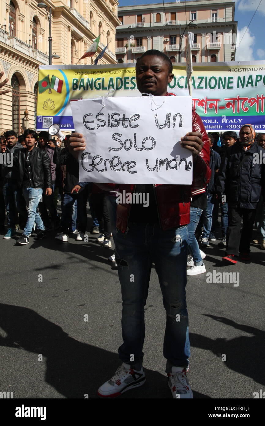 Napoli, Italy. 01st Mar, 2017. Anti-racist rally in Naples: procession ...