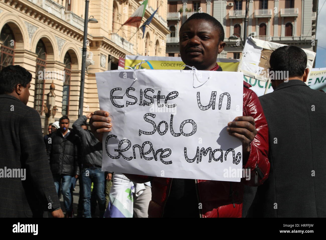 Napoli, Italy. 01st Mar, 2017. Anti-racist rally in Naples: procession ...
