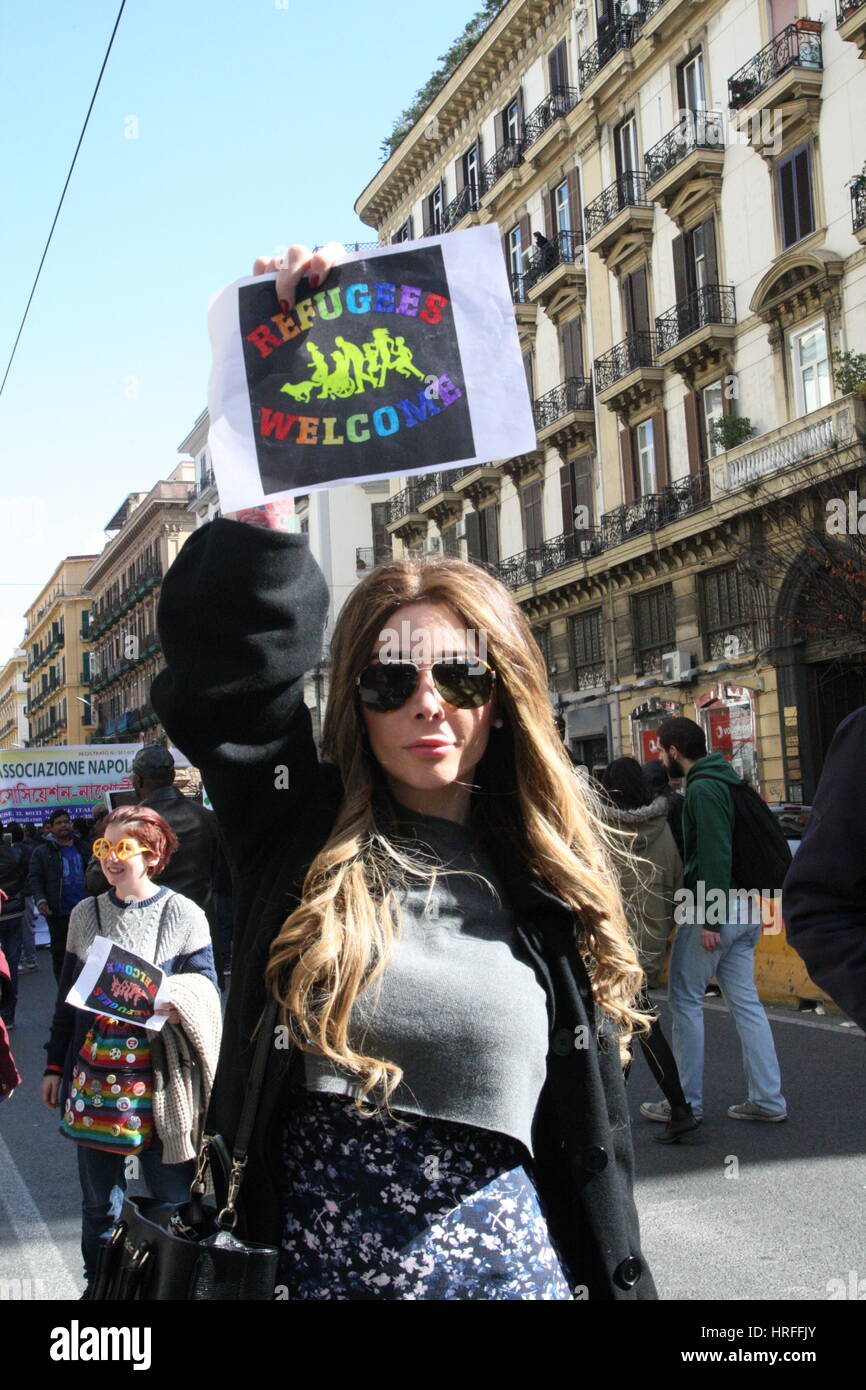 Napoli, Italy. 01st Mar, 2017. Anti-racist rally in Naples: procession ...