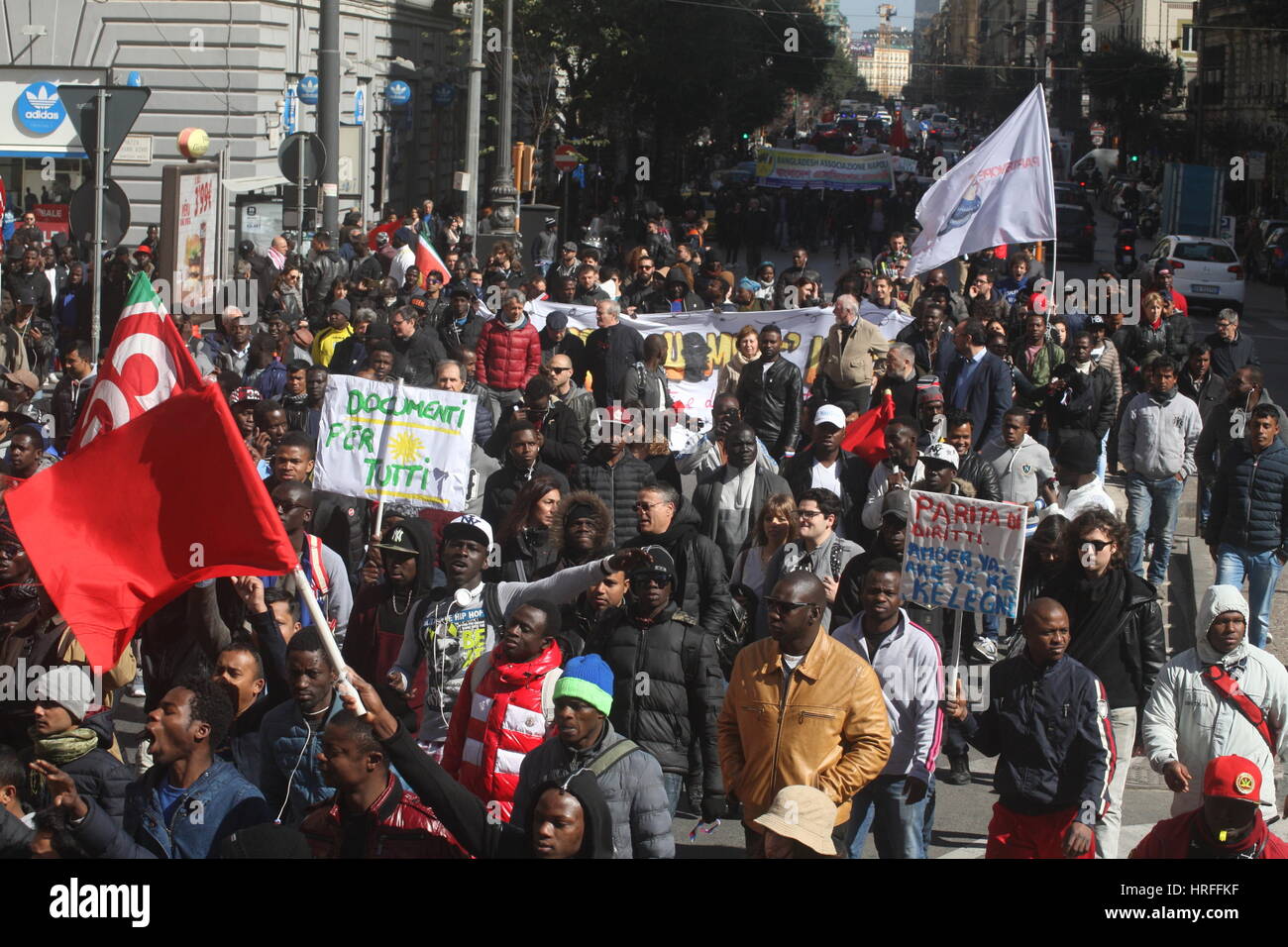 Napoli, Italy. 01st Mar, 2017. Anti-racist rally in Naples: procession ...
