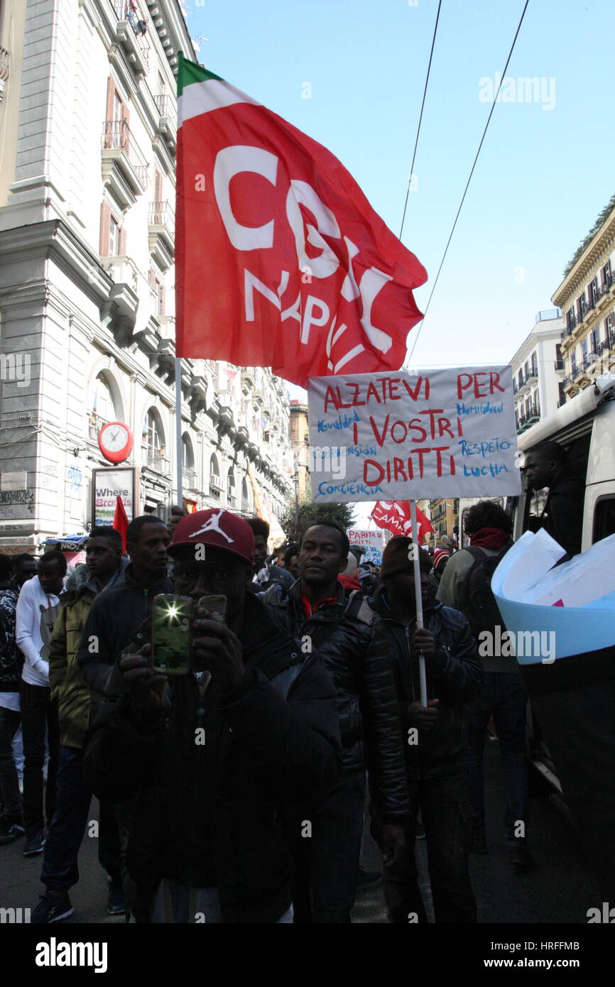 Napoli, Italy. 01st Mar, 2017. Anti-racist rally in Naples: procession ...