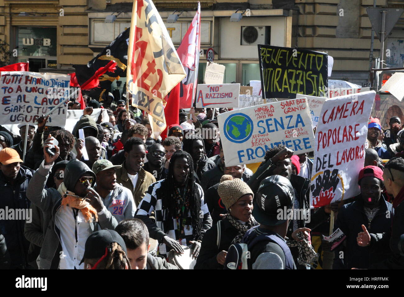 Napoli, Italy. 01st Mar, 2017. Anti-racist rally in Naples: procession ...
