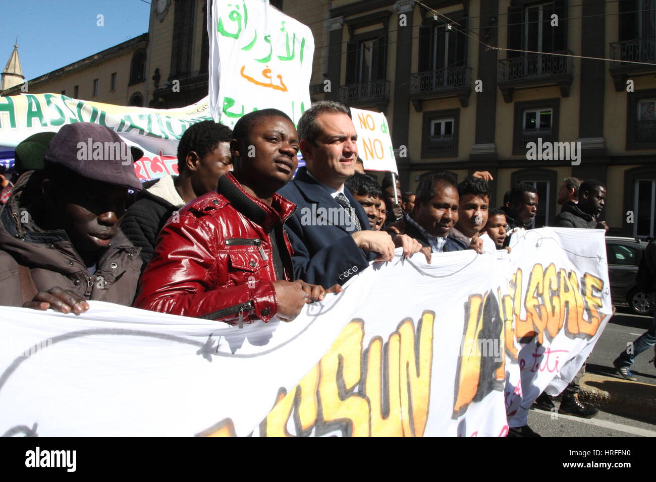 Napoli, Italy. 01st Mar, 2017. Anti-racist rally in Naples: procession ...