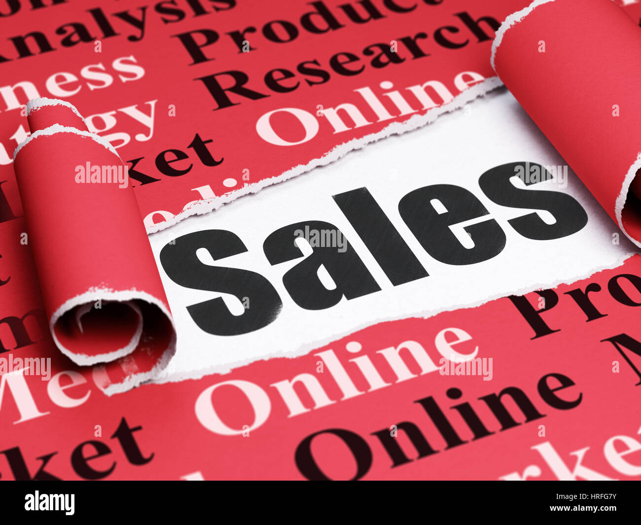 Marketing concept: black text Sales under the piece of torn paper Stock ...