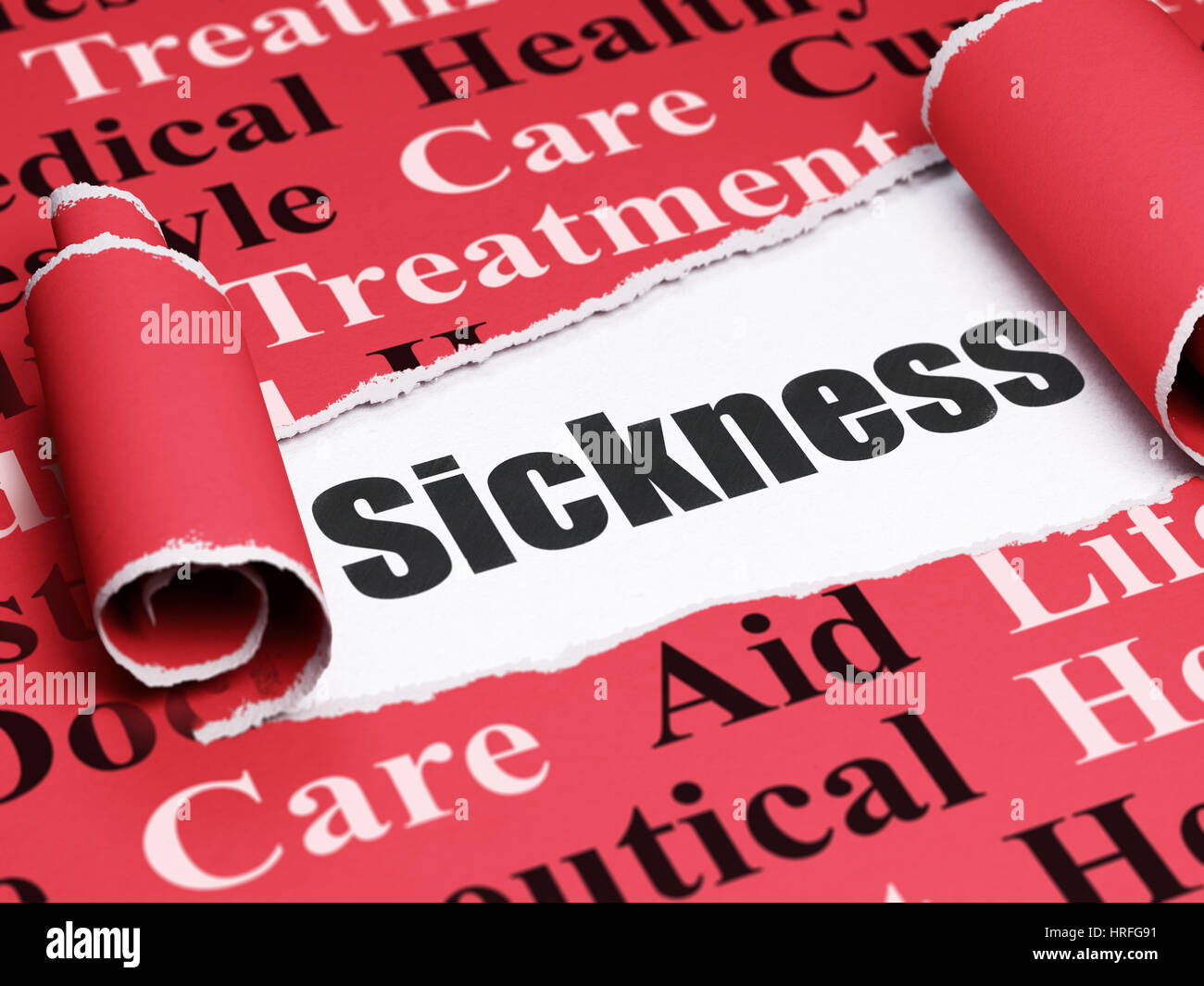 Health concept: black text Sickness under the piece of torn paper Stock ...