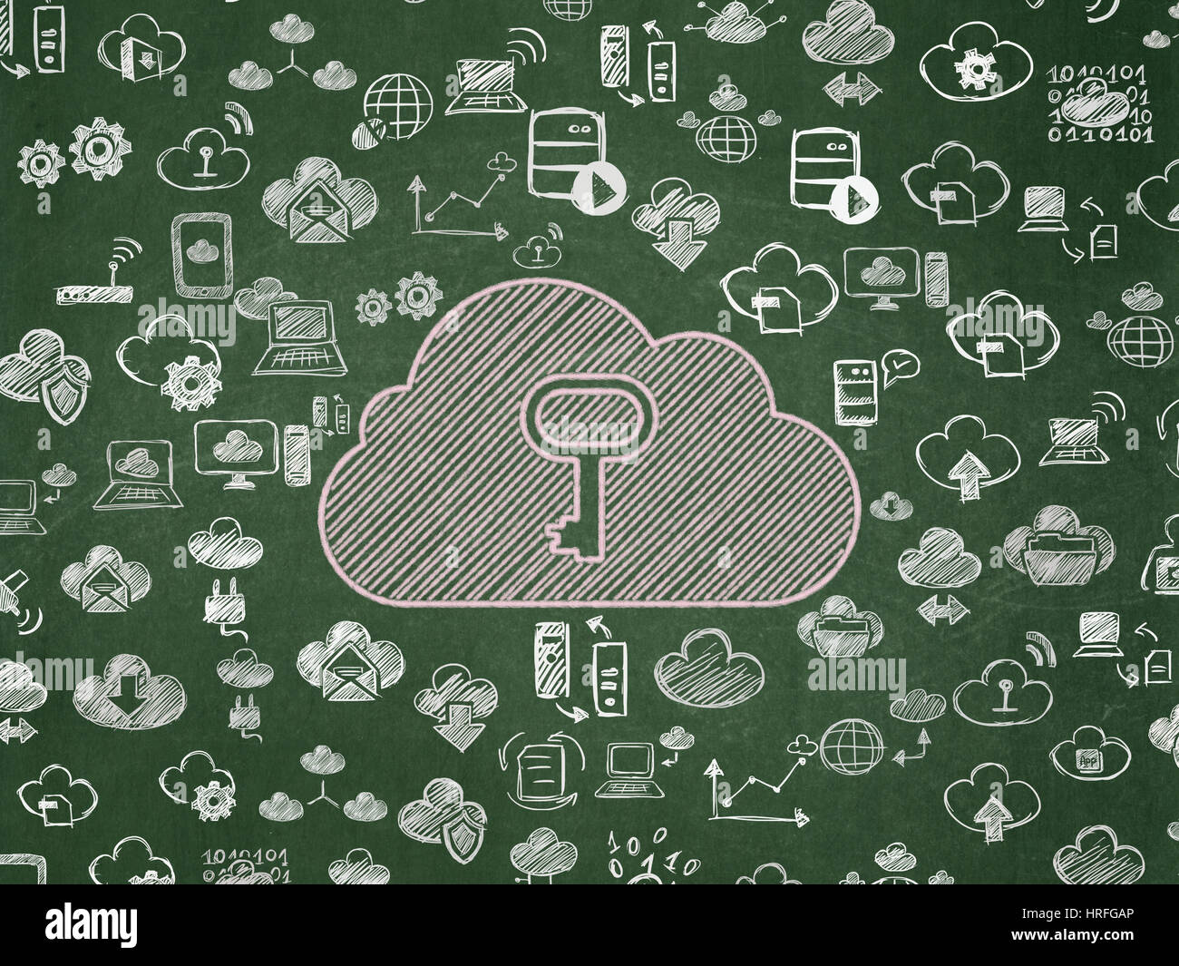 Cloud technology concept: Cloud With Key on School board background ...