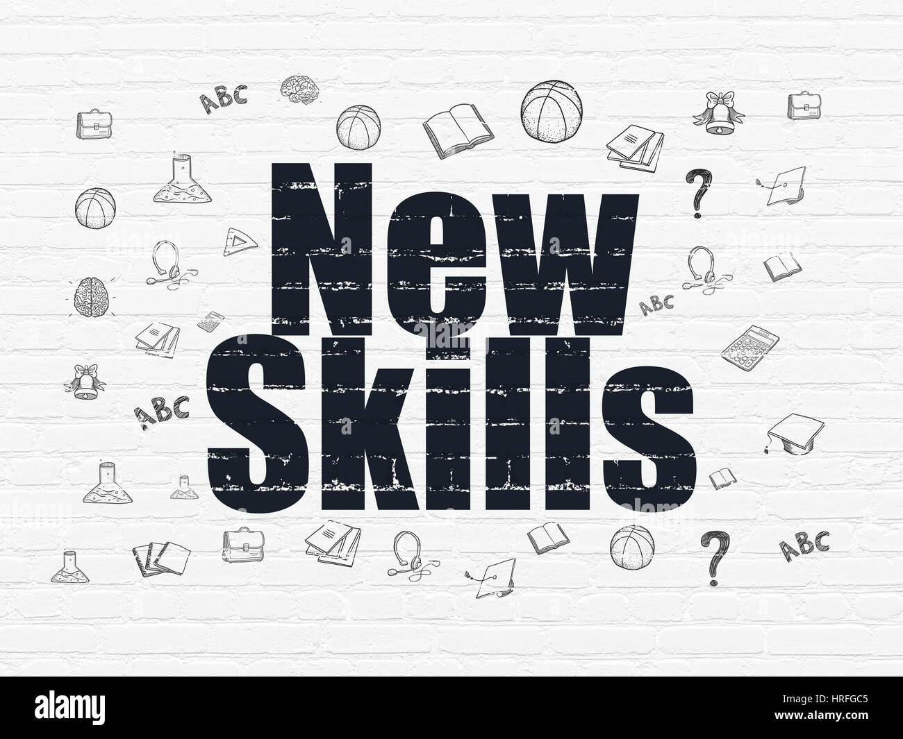 Education concept: New Skills on wall background Stock Photo - Alamy