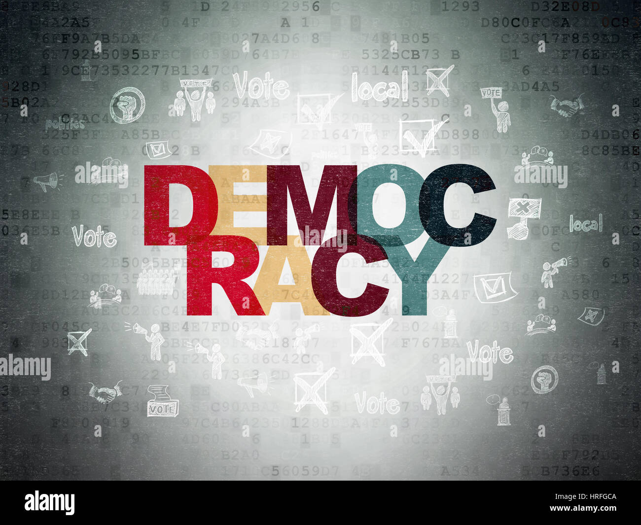 Politics concept: Democracy on Digital Data Paper background Stock ...