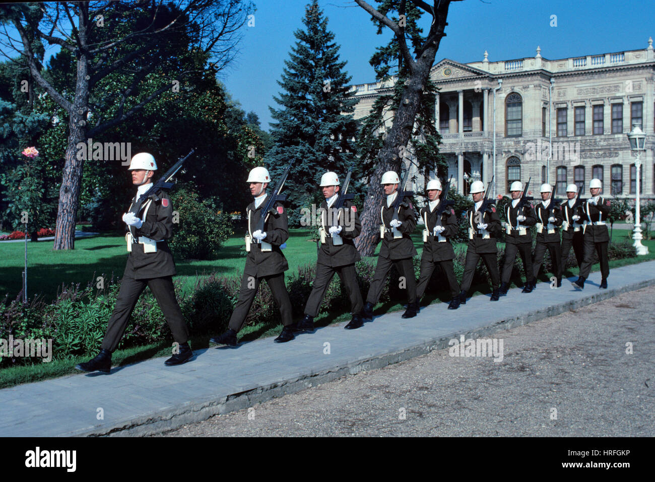 Turkish Soldiers Marching in the Gardens of Dolmabahce Palace Istanbul ...