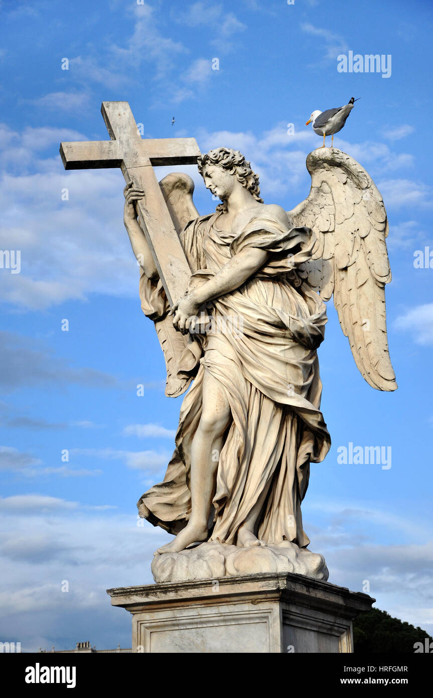 Angel with the Cross. Statue on the Ponte Sant' Angelo bridge, Rome ...