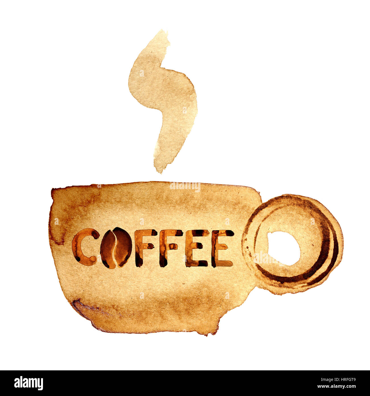 Coffee cup with steam painted in real coffee isolated over the white ...