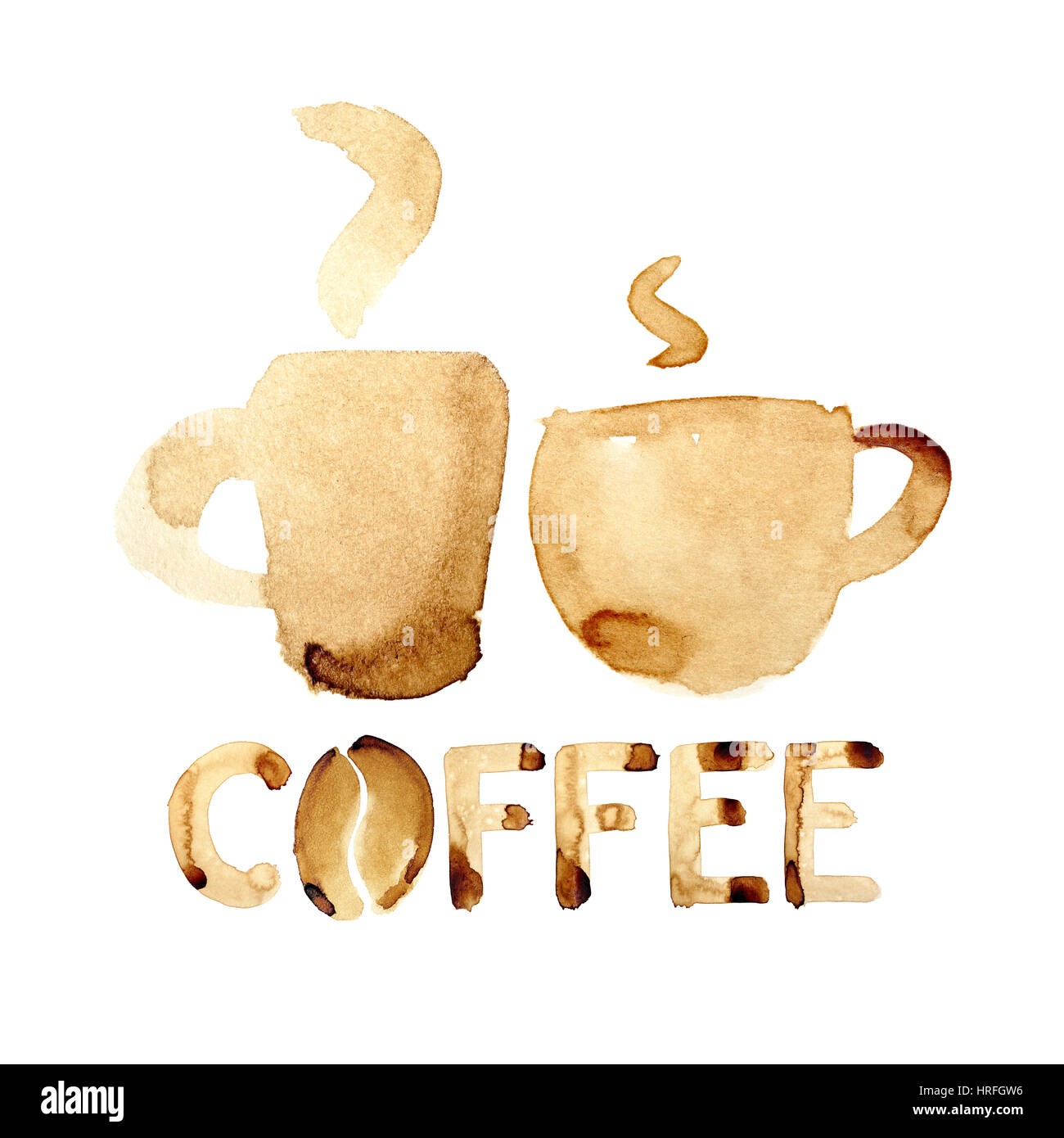 Coffee cups painted in real coffee isolated over the white background ...