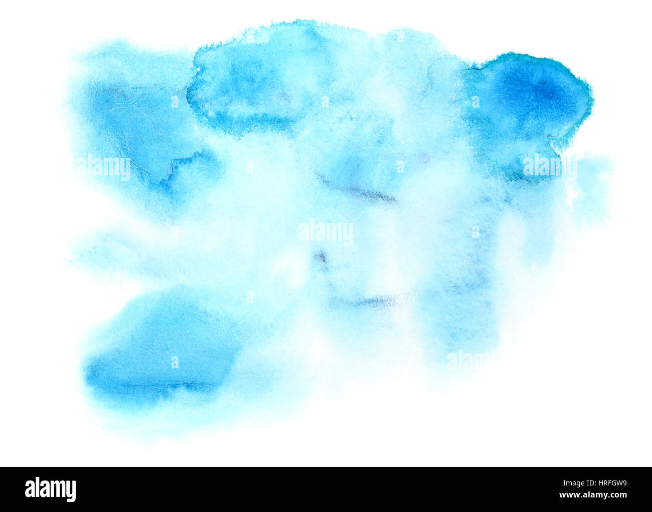 Light blue abstract watercolor stain on paper isolated over the white ...