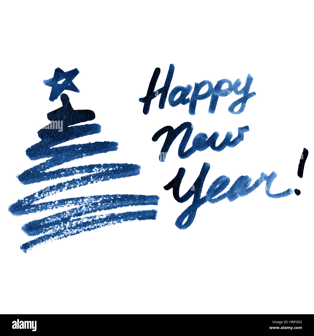 Happy New Year - Simple watercolor Christmas tree - raster illustration ...