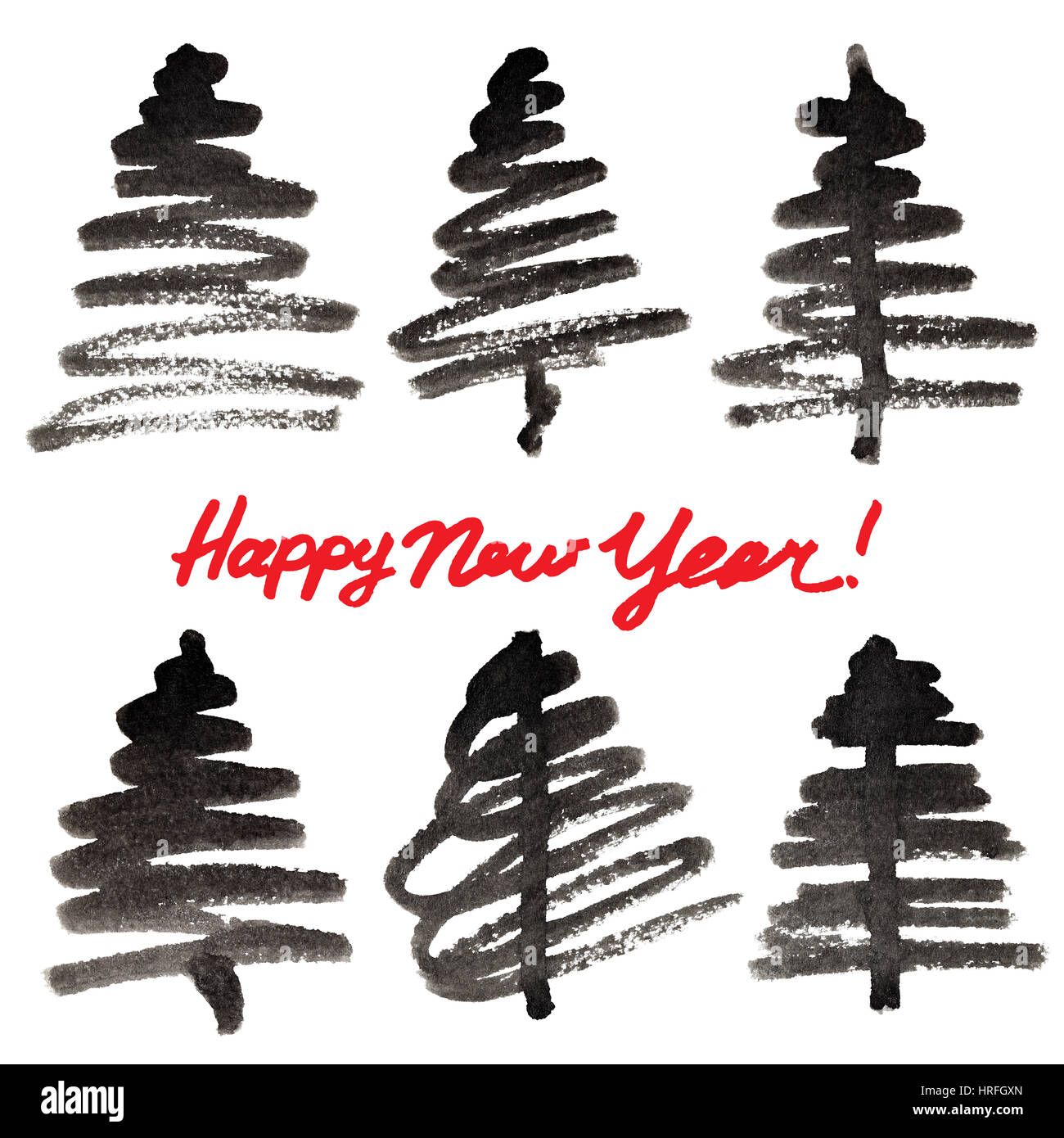 Sketched simple Christmas trees - raster illustration Stock Photo - Alamy