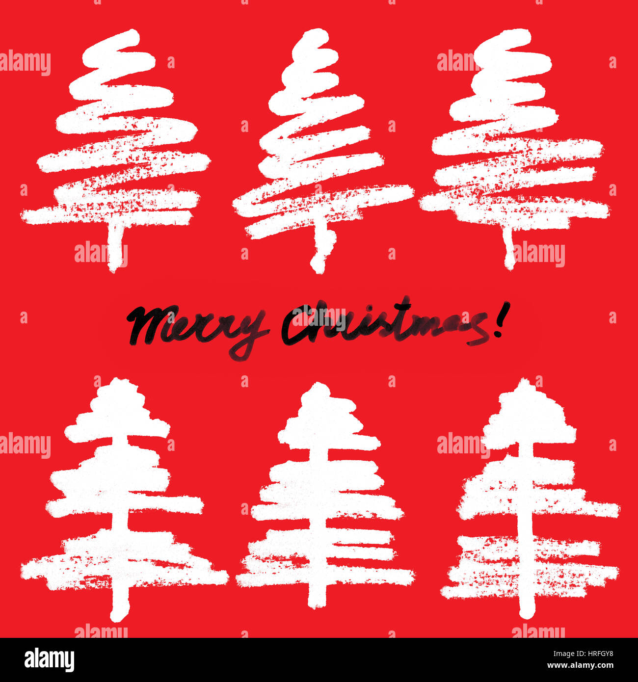 Simple Christmas trees over red background - raster sketch Stock Photo ...