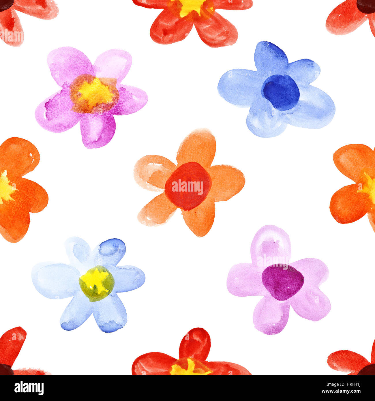 Simple colorful watercolor flowers - seamless floral pattern Stock ...