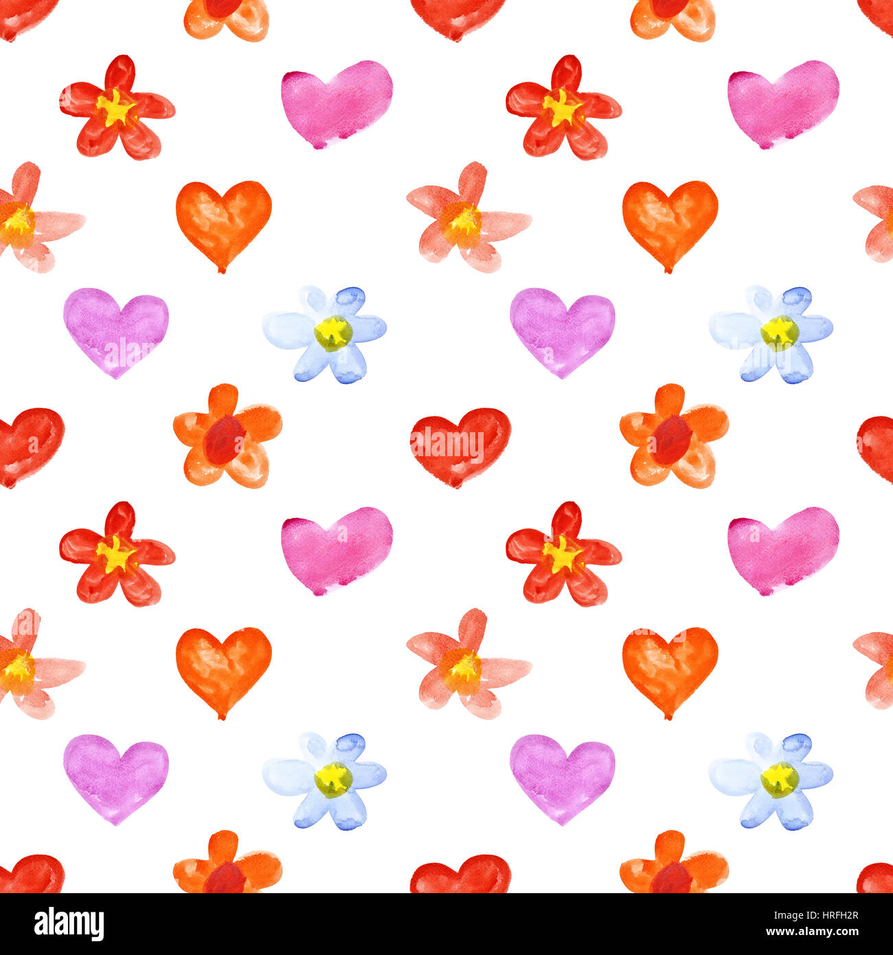 Watercolor hearts and flowers - raster seamless pattern Stock Photo - Alamy