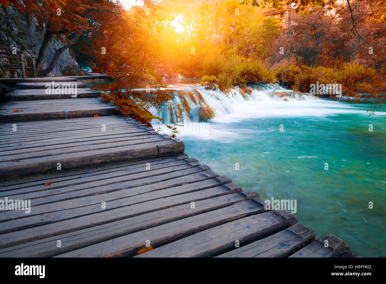 River cascades and waterfall in beautiful fall colors forest Stock ...