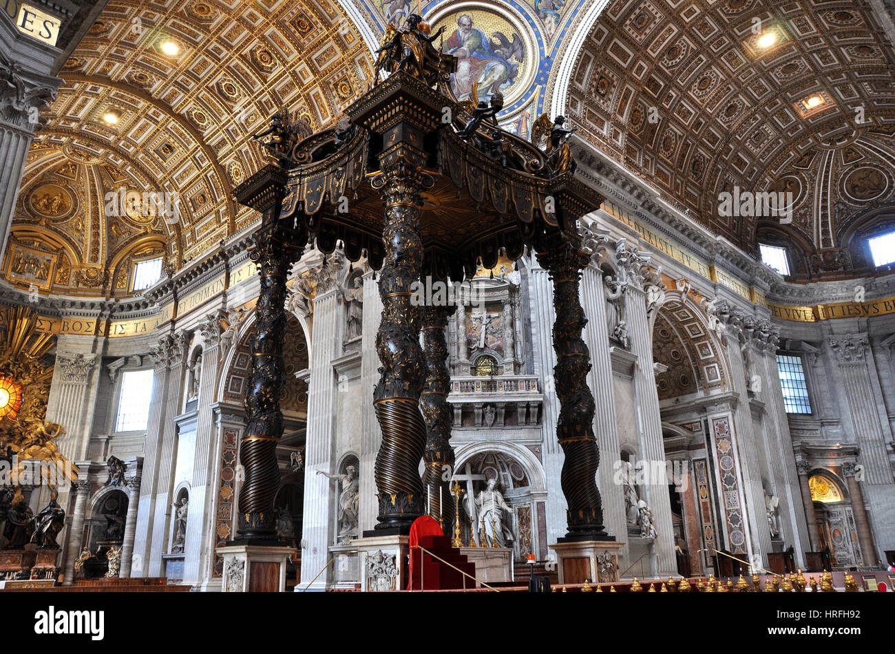 VATICAN, ITALY - MARCH 16, 2016: The famous wooden baldachin, altar of ...