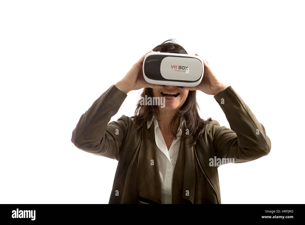 Lady using VR Headset Stock Photo - Alamy