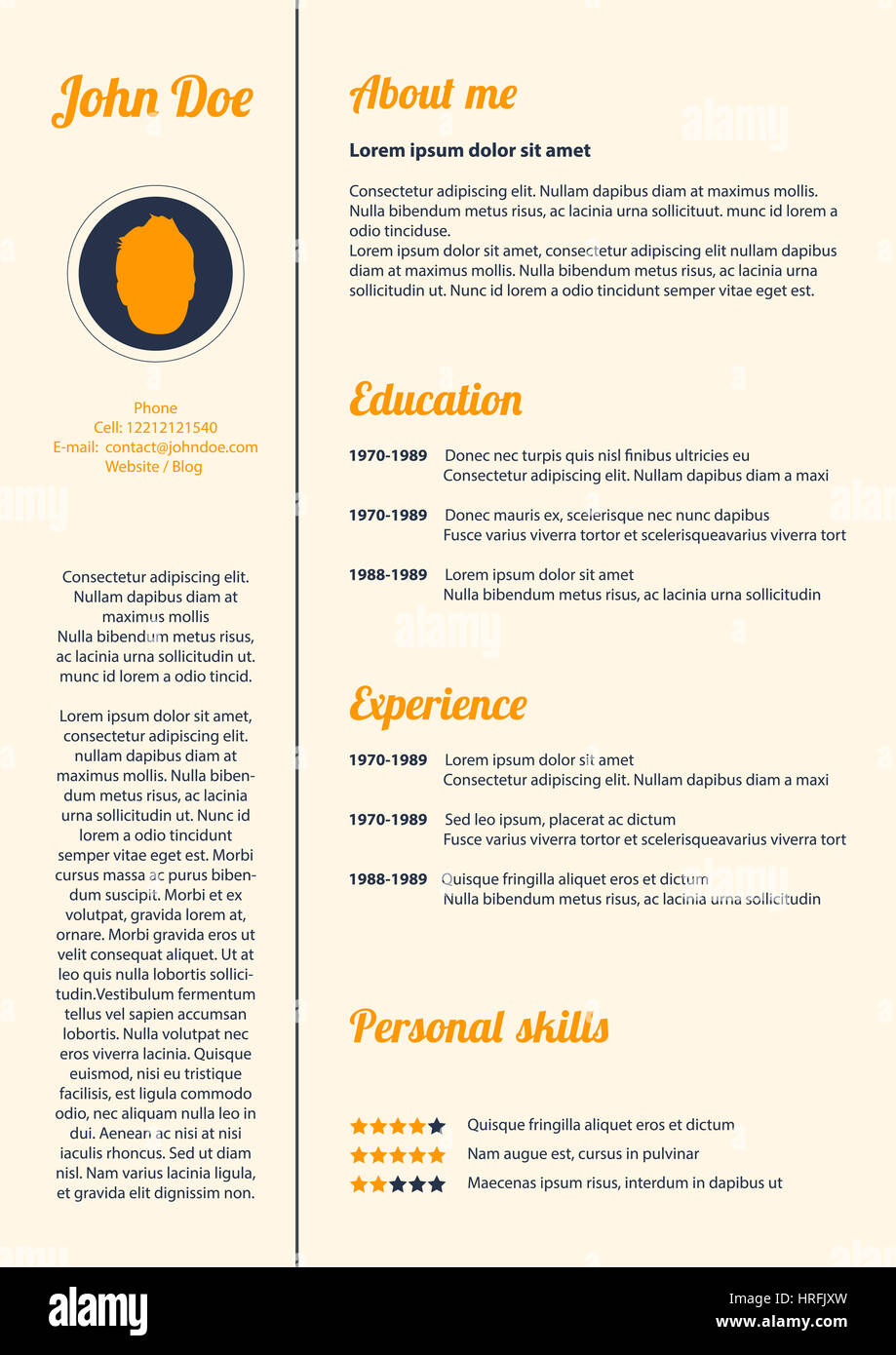 simple modern cv template, vector design Stock Photo - Alamy