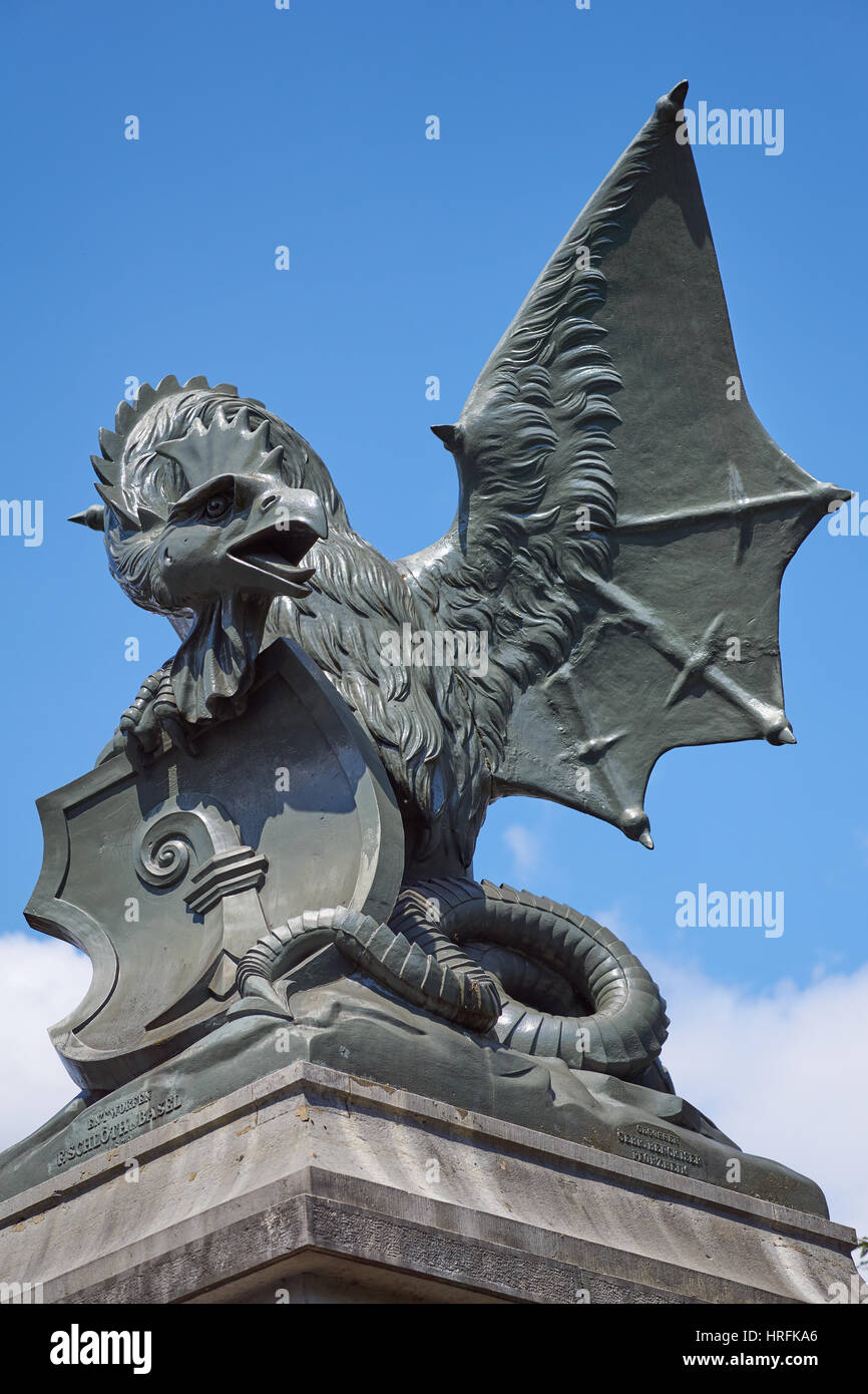 Basilisk statue from 1879 on the downtown Wettstein bridge, in the city ...