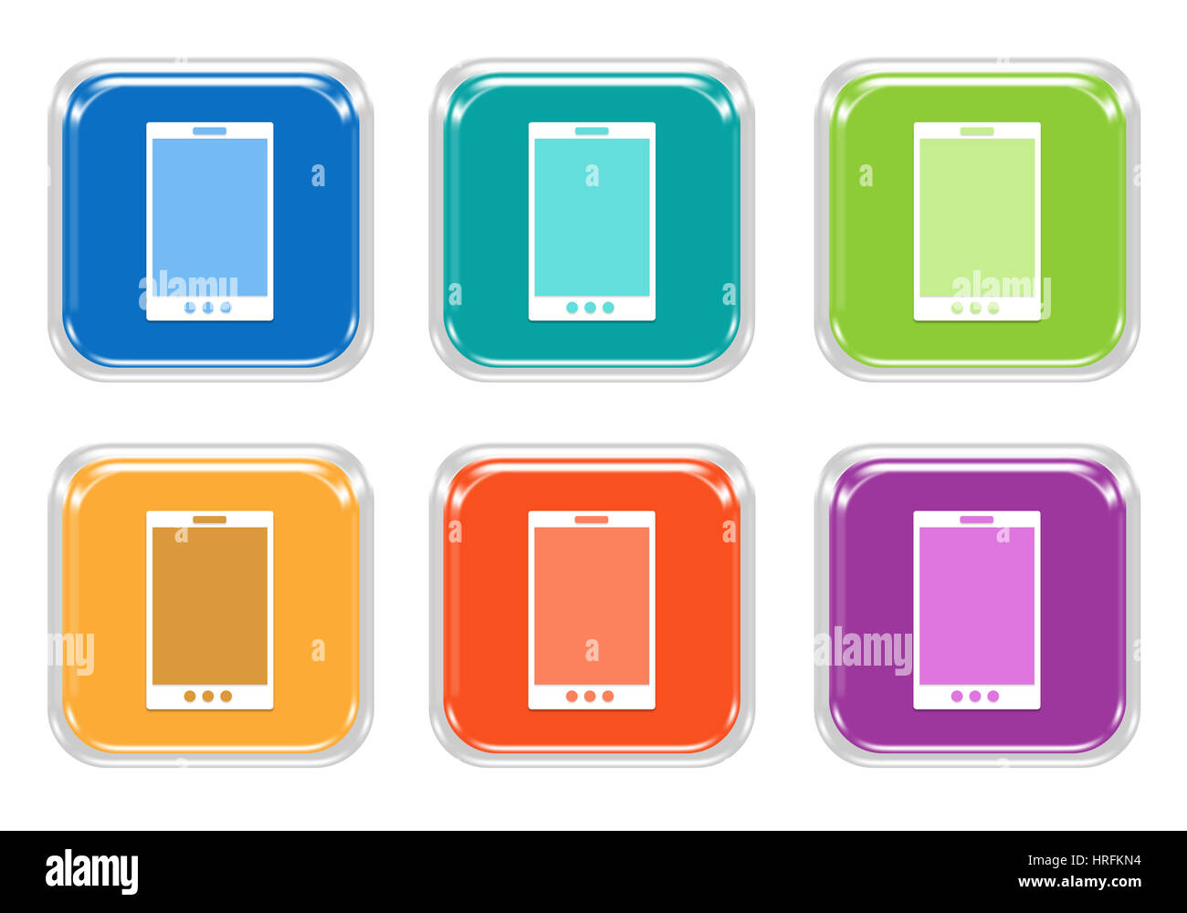 Set of squared colorful buttons with phone symbol in blue, green ...