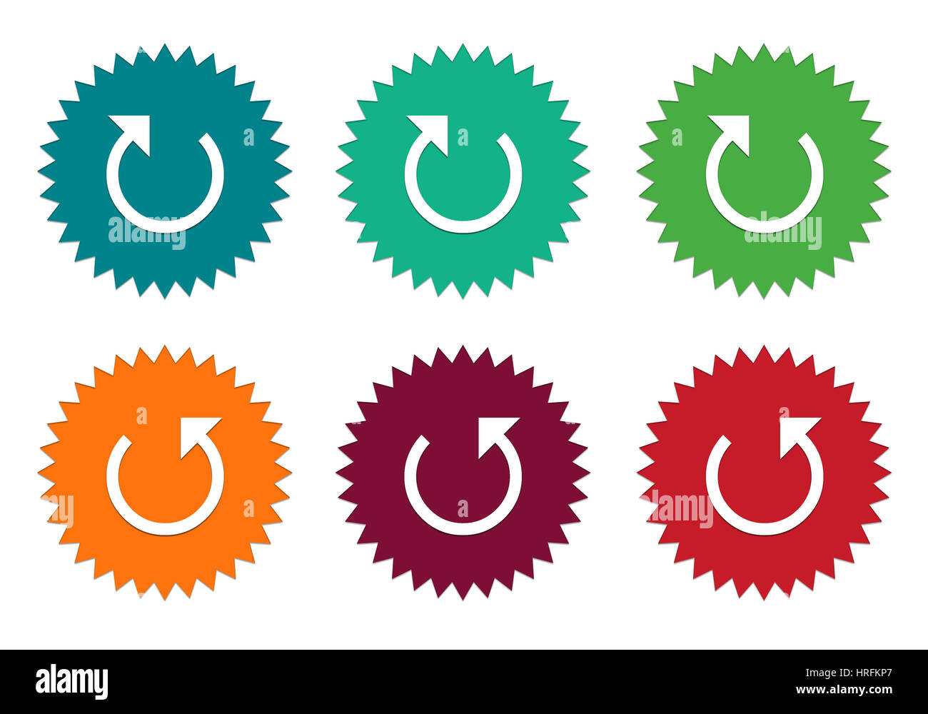 Set of colorful stickers icons with arrow symbol in blue, green, red ...