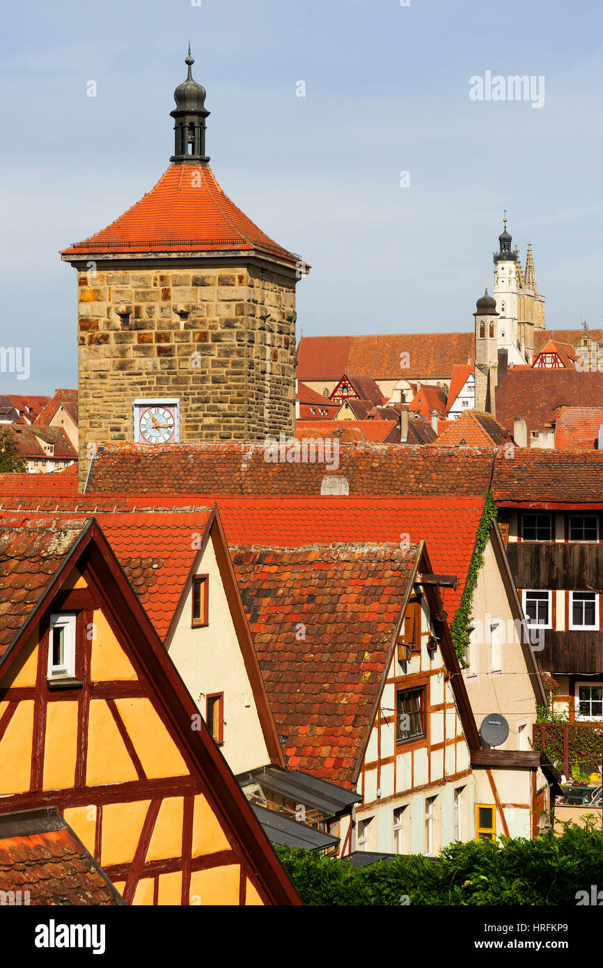 Medieval preserved walled town of Rothenburg ob der Tauber, district of ...
