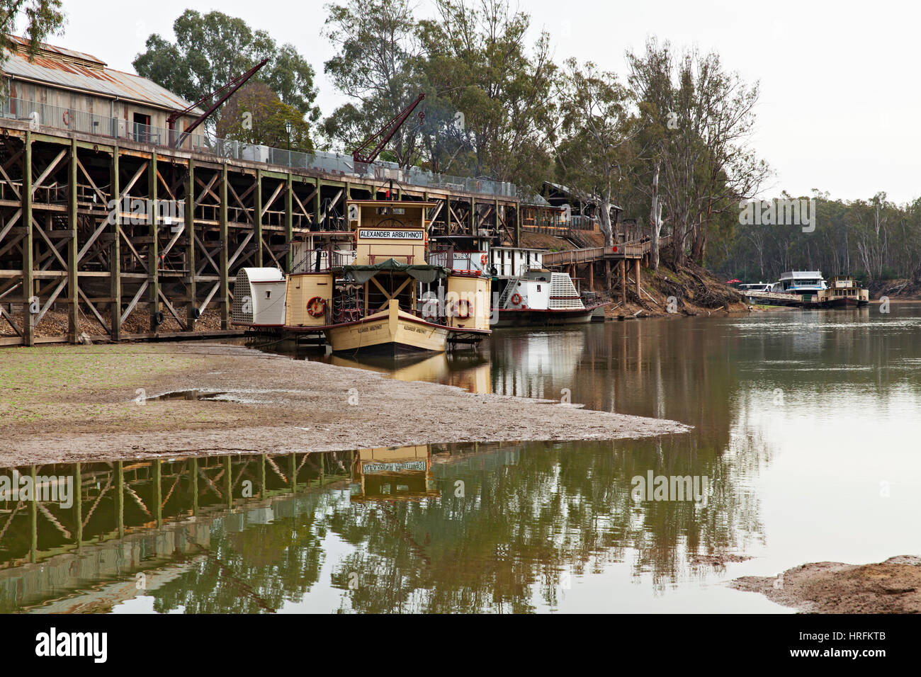 Old Paddlesteamers alongside the historic Port of Echuca Wharf,located ...
