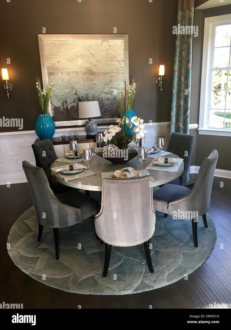 Dining room table in modern home Stock Photo - Alamy