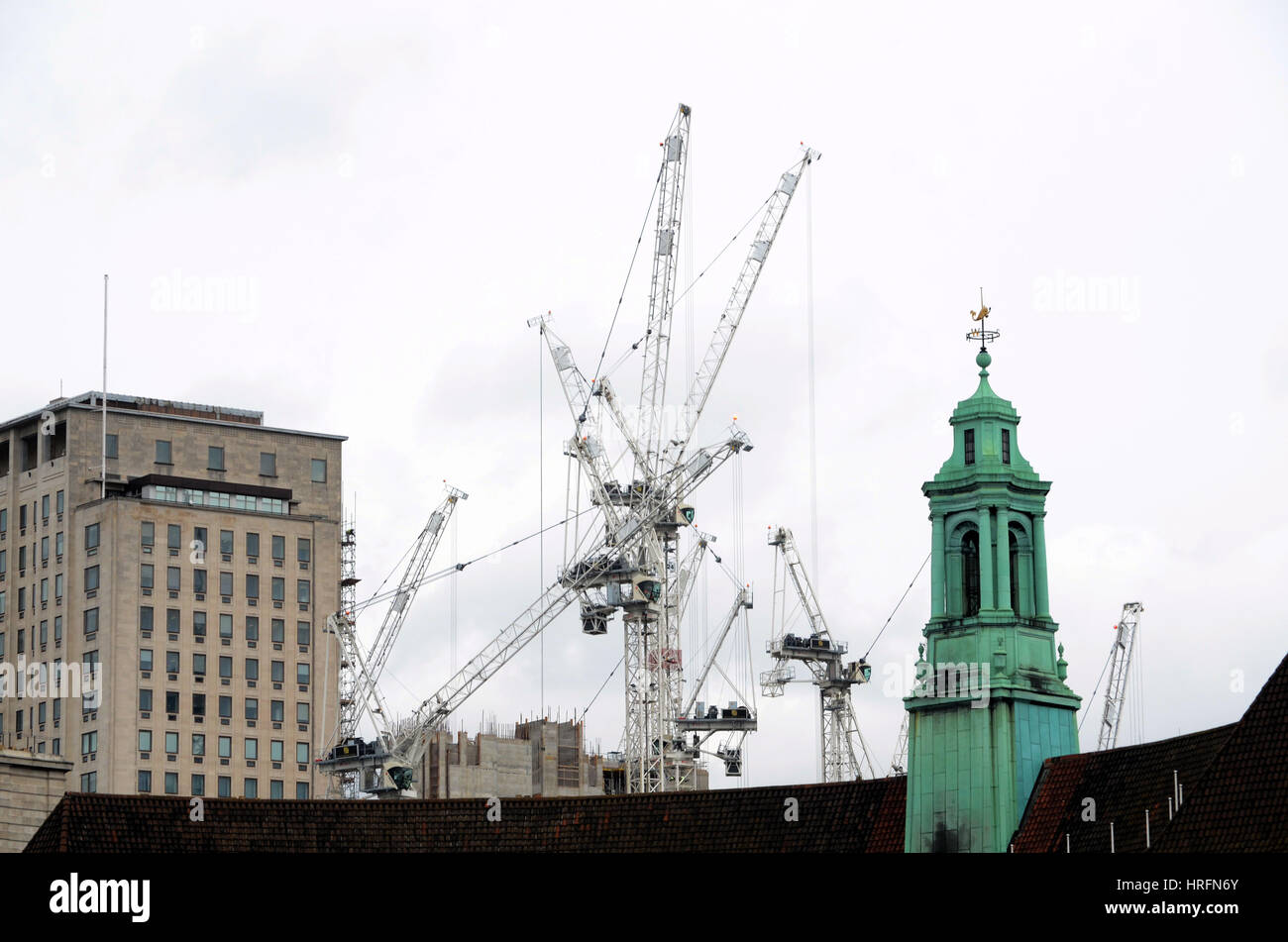 London, UK, 01/03/2017 Cranes at Shell Centre Redevelopment at Waterloo ...
